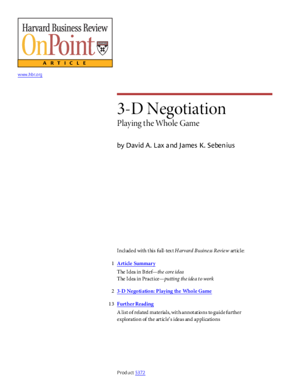 (PDF) 3-D Negotiation