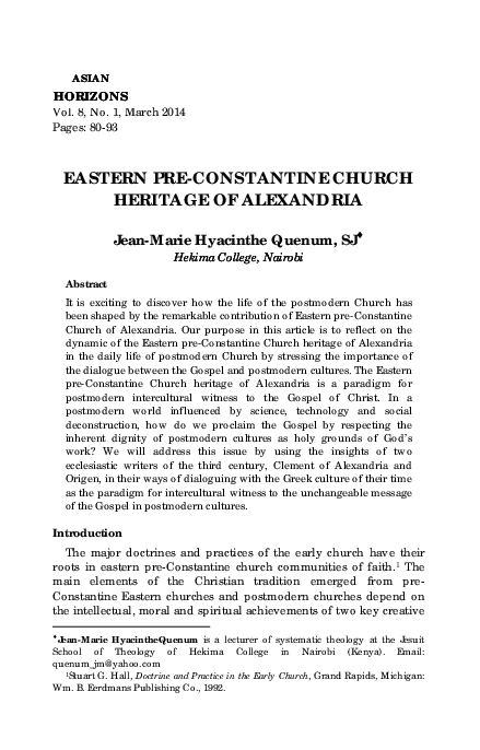 (PDF) Eastern Pre-Constantine Church Heritage of Alexandria