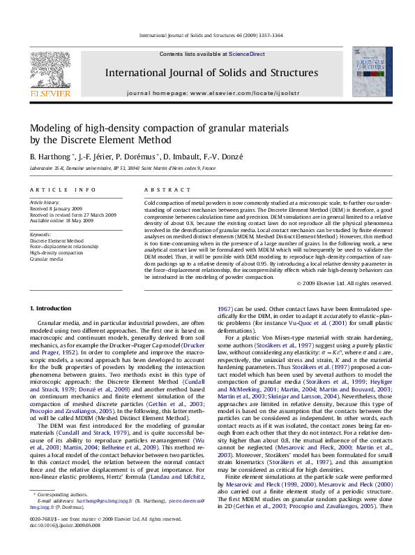 (PDF) Modeling of high-density compaction of granular materials by the Discrete Element Method