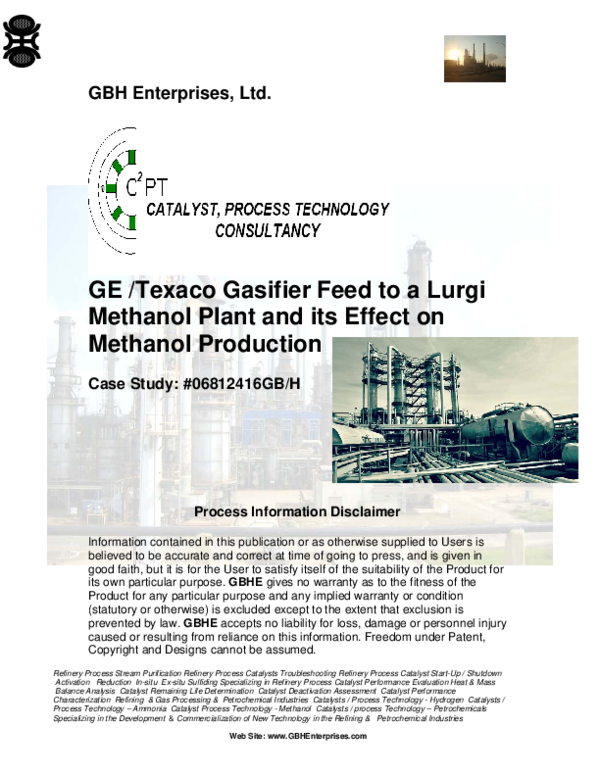 (PDF) GE / Texaco Gasifier Feed to a Lurgi Methanol Plant and its ...
