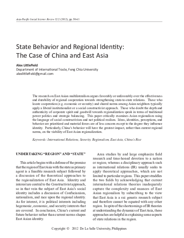 (PDF) Alex Littlefield - State Behavior and Regional Identity - The ...
