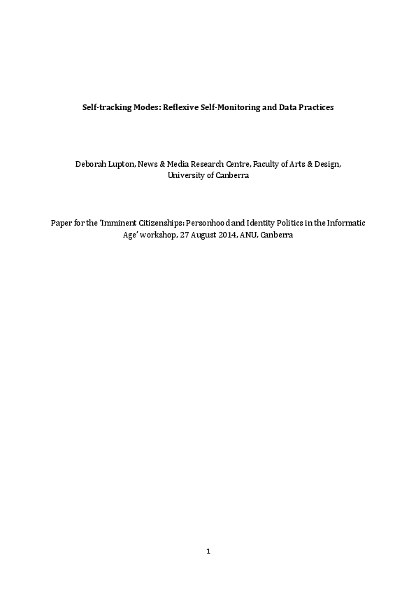 (PDF) Self-tracking Modes: Reflexive Self-Monitoring and Data Practices