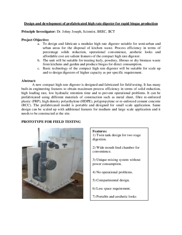 (PDF) Design & Development of Digester for Rapid production of Biogas
