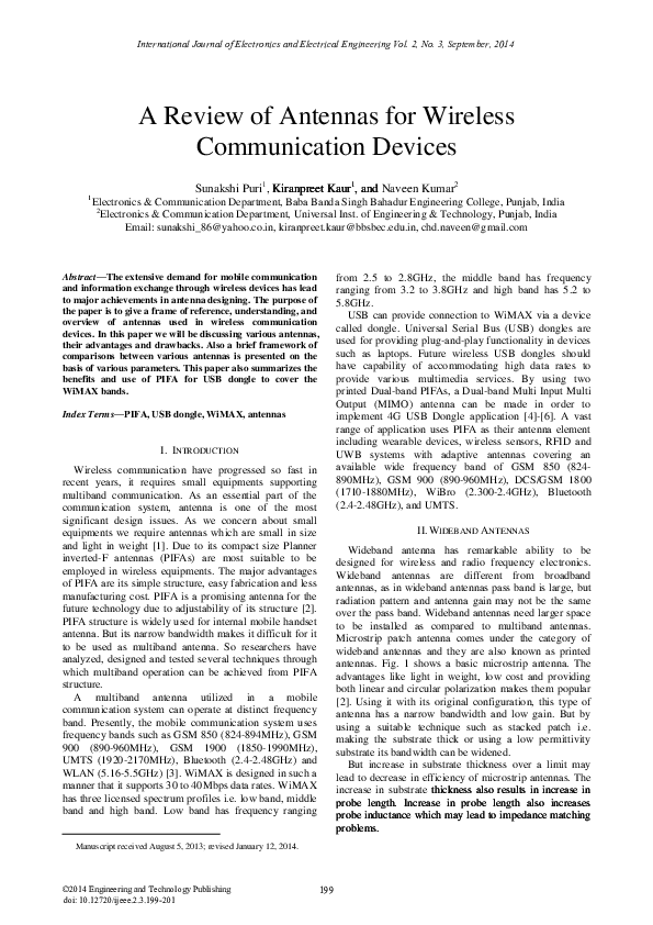 (PDF) A Review of Antennas for Wireless Communication Devices