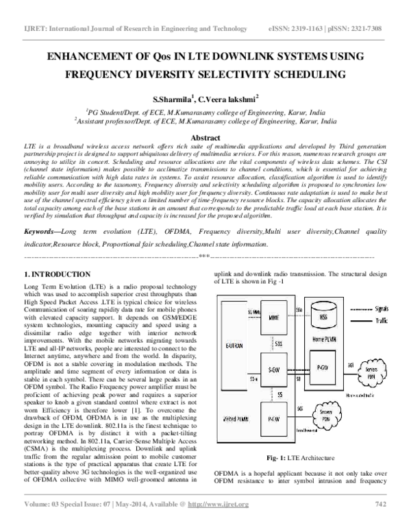Pdf Enhancement Of Qos In Lte Downlink Systems Using Frequency