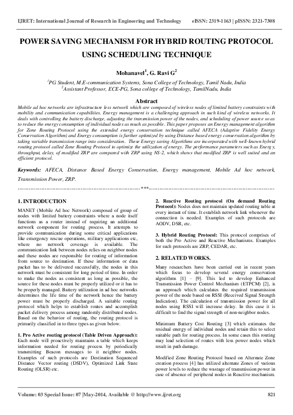 (PDF) POWER SAVING MECHANISM FOR HYBRID ROUTING PROTOCOL USING SCHEDULING TECHNIQUE
