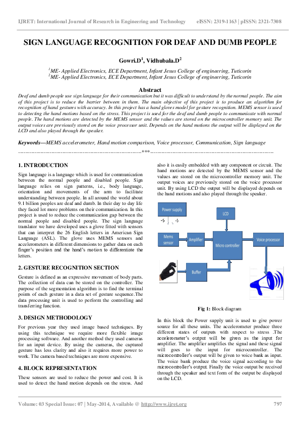(PDF) SIGN LANGUAGE RECOGNITION FOR DEAF AND DUMB PEOPLE