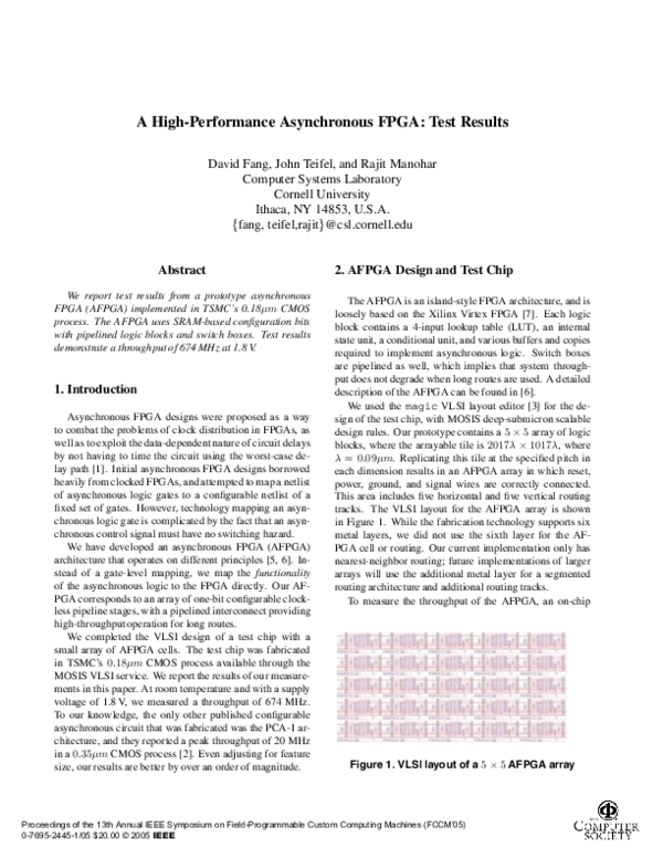 (PDF) A High-Performance Asynchronous FPGA: Test Results (PDF) A High-Performance Asynchronous FPGA: Test Results