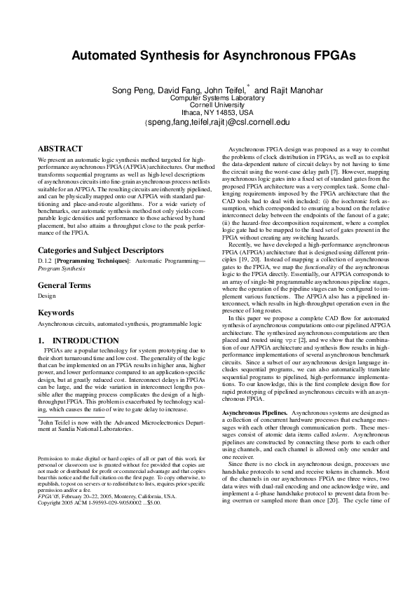 (PDF) Automated synthesis for asynchronous FPGAs