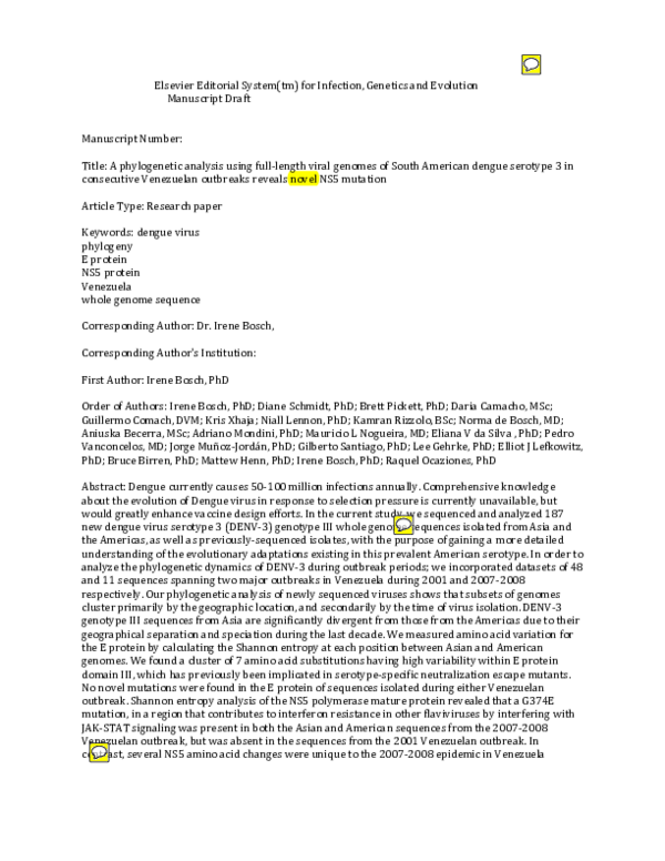 (PDF) Elsevier Editorial System(tm) for Infection, Genetics and Evolution