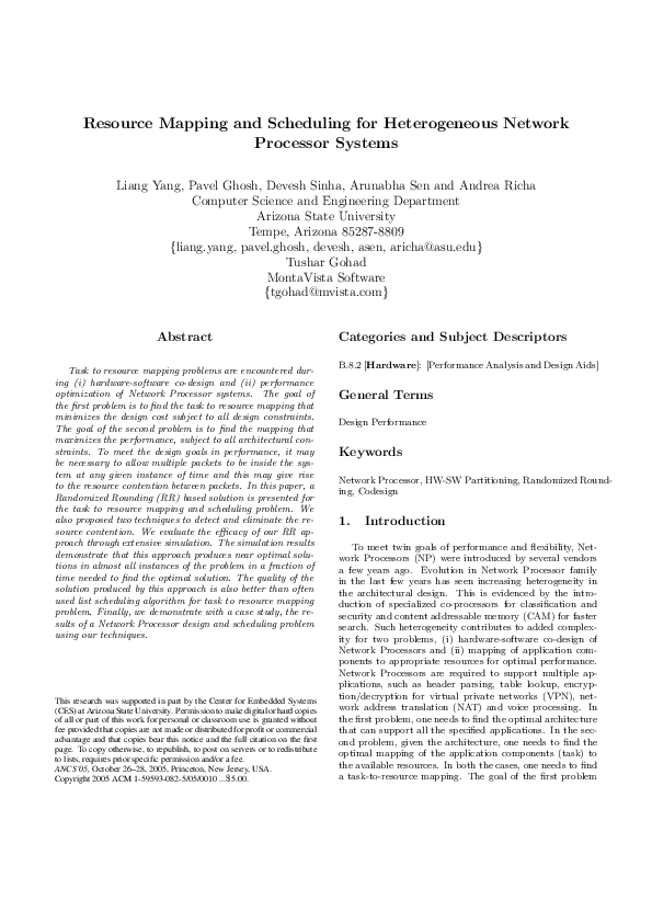 (PDF) Resource mapping and scheduling for heterogeneous network processor systems
