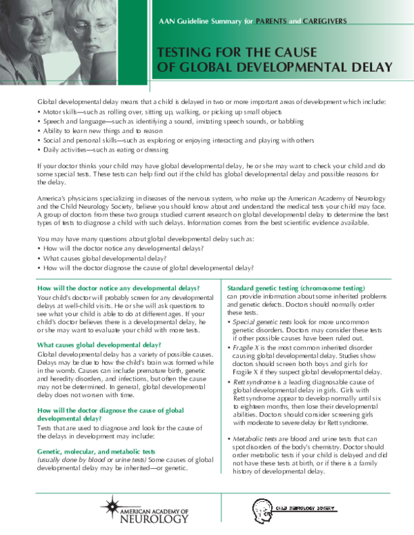 (PDF) AAN Guideline Summary for PARENTS and CAREGIVERS TESTING FOR THE ...