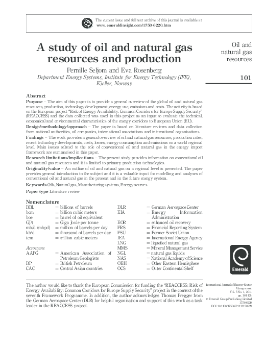 (PDF) A study of oil and natural gas resources and production