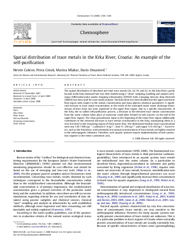 (PDF) Spatial distribution of trace metals in the Krka River, Croatia ...