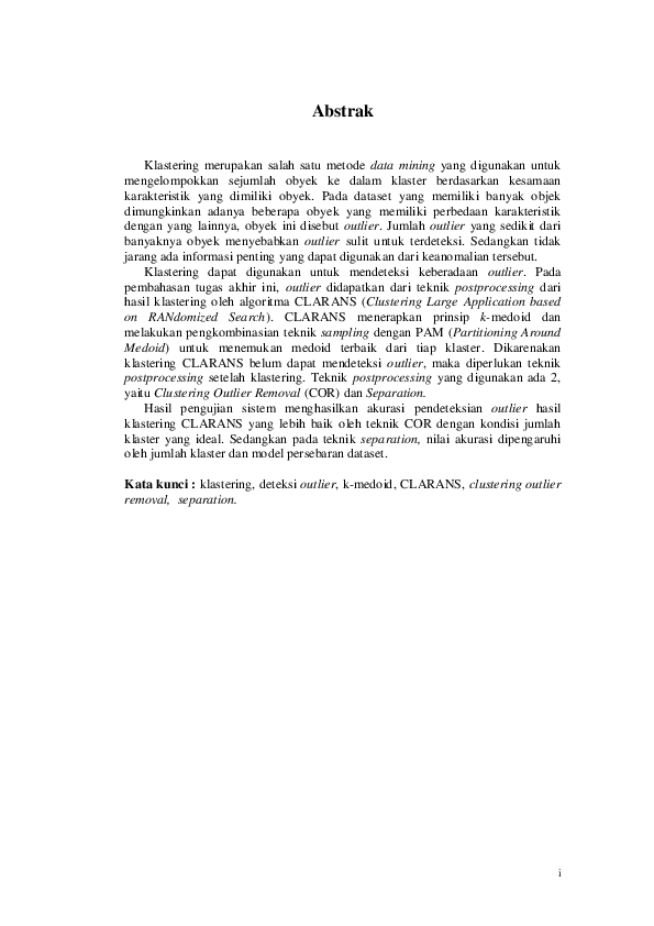 Pdf Analisis Deteksi Outlier Menggunakan Clarans