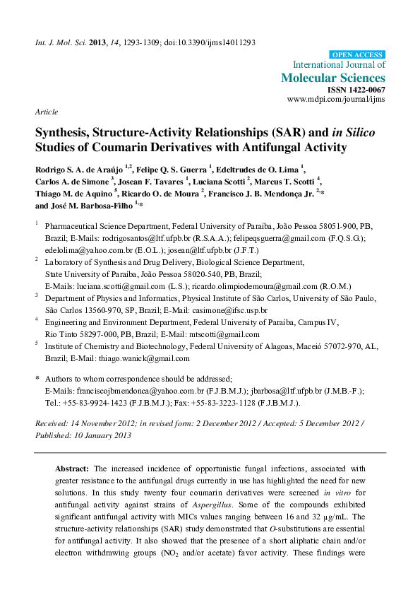 (PDF) Synthesis, Structure-Activity Relationships (SAR) and in Silico Studies of Coumarin ...