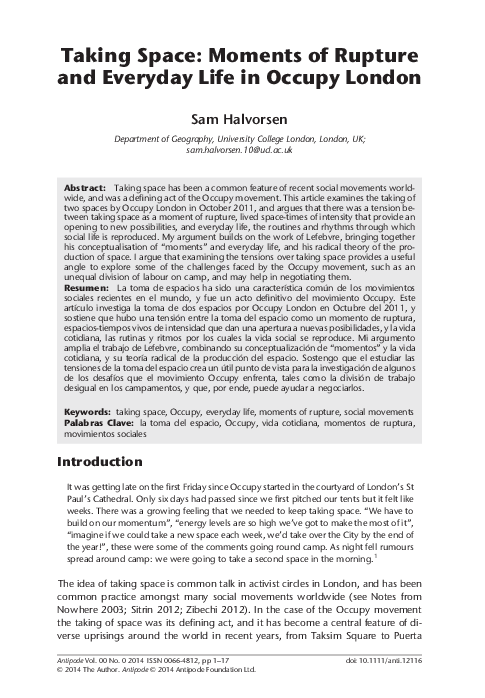 Taking Space: Moments of Rupture and Everyday Life in Occupy London