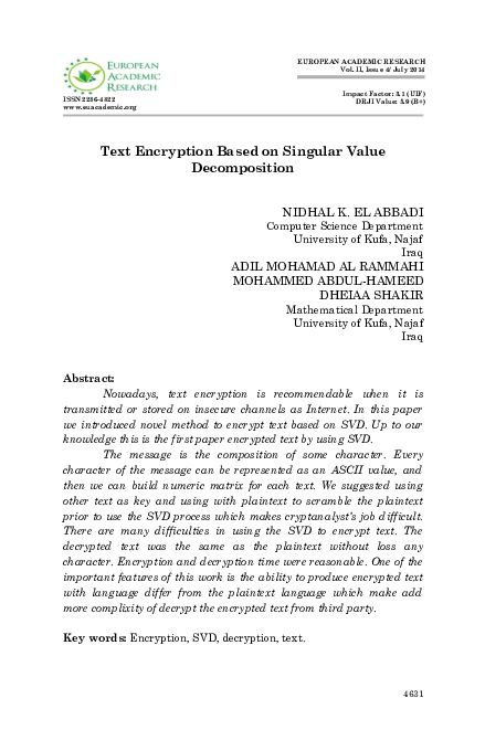 Pdf Text Encryption Based On Singular Value Decomposition 1739