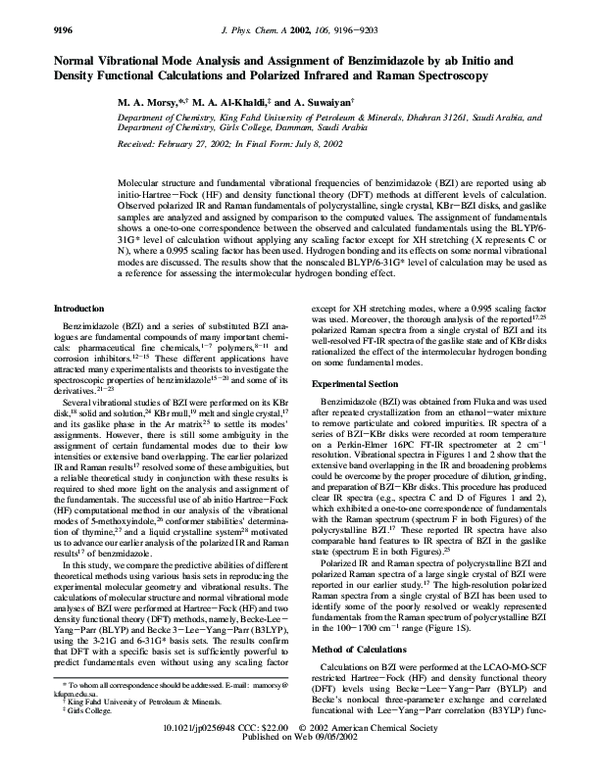 Pdf Normal Vibrational Mode Analysis And Assignment Of Benzimidazole