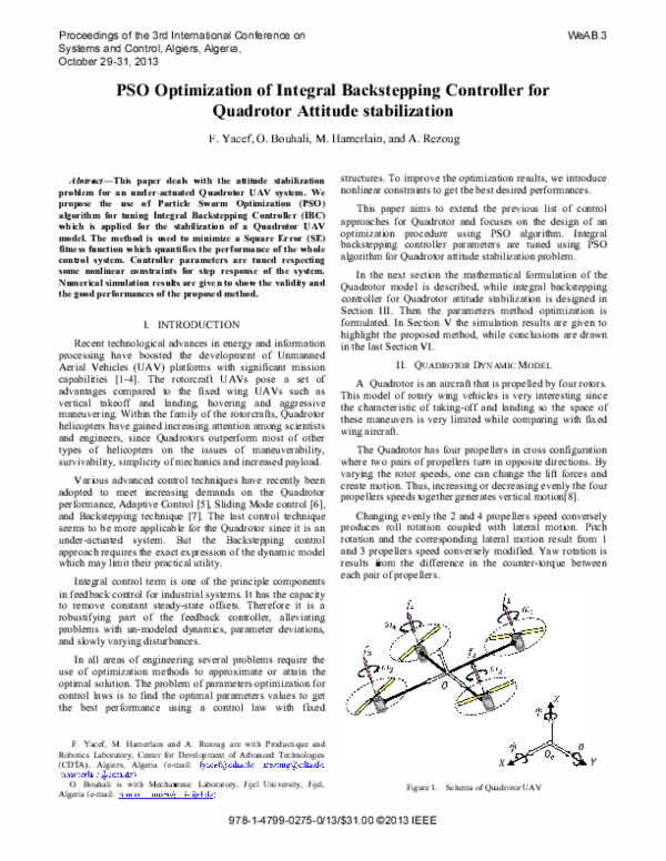 (PDF) PSO optimization of Integral Backstepping Controller for Quadrotor attitude stabilization