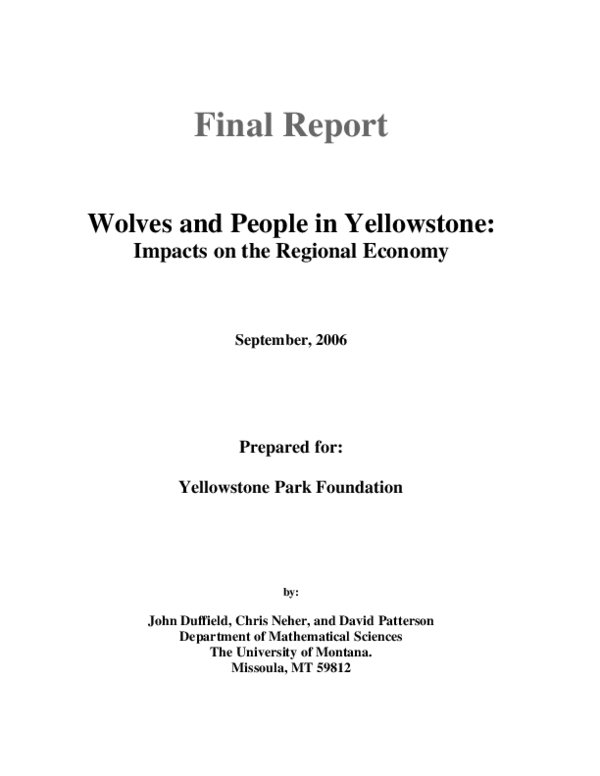 (PDF) Wolves and People in Yellowstone: Impacts on the Regional Economy