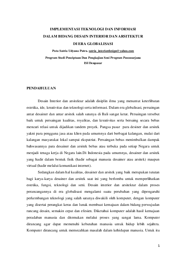 Pdf Implementasi Teknologi Dan Informasi Dalam Bidang Desain Interior
