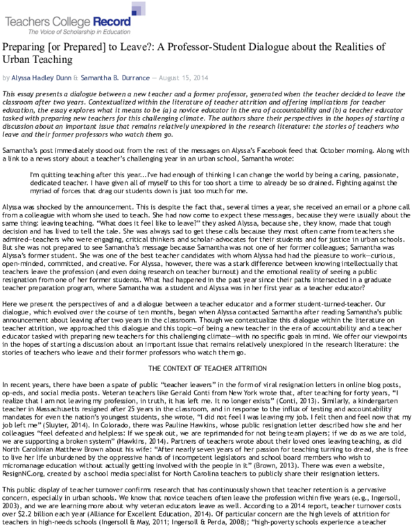 (PDF) Preparing [or Prepared] to Leave?: A Professor-Student Dialogue ...