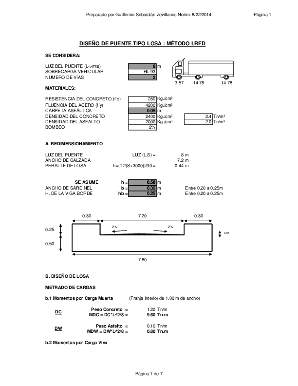 Hoja De Calculo Diseno Puente Tipo Losa Metodo Lrfd