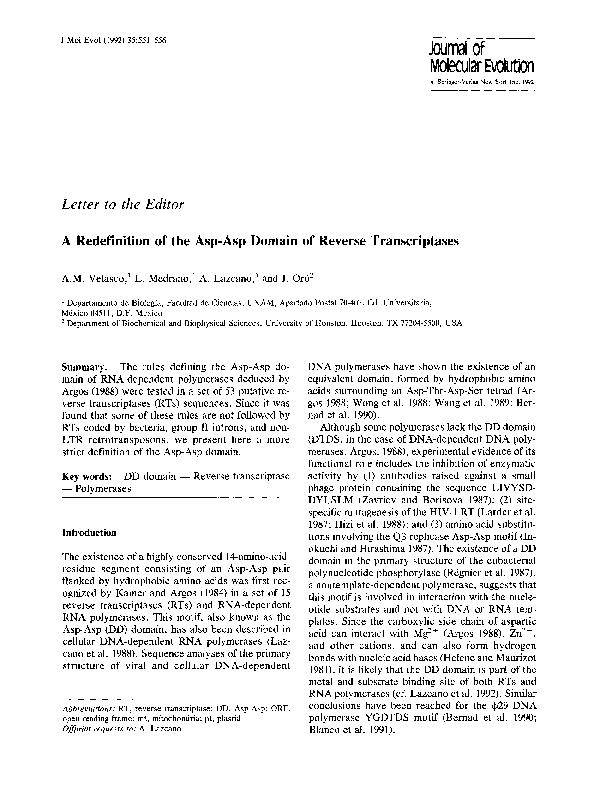 (PDF) Journal of Molecular Evolution Letter to the Editor A ...