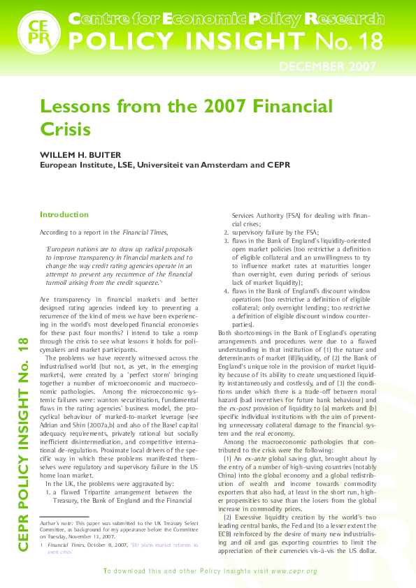(PDF) Lessons from the 2007 Financial Crisis