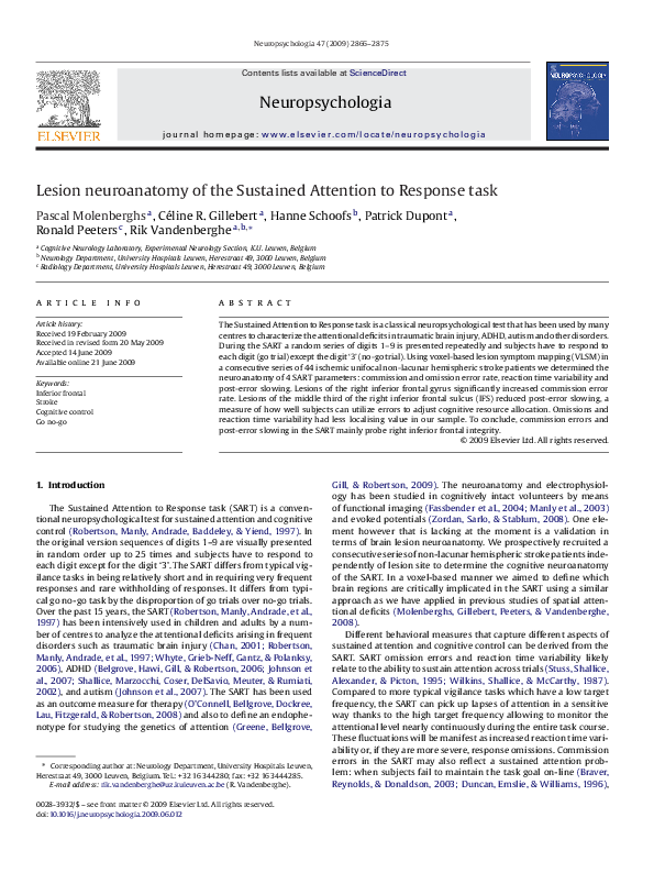 (PDF) Lesion neuroanatomy of the Sustained Attention to Response task ...