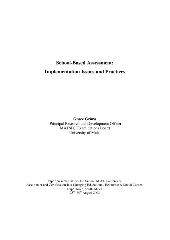 (PDF) School-Based Assessment: Implementation Issues and Practices