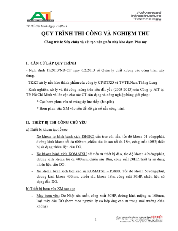 (DOC) E D 3 QUY TRÌNH THI CÔNG VÀ NGHI M THU Công trình: S a ch a và c i t o nâng n n nhà kho ...