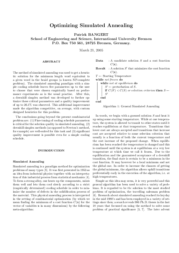 (PDF) Optimizing Simulated Annealing