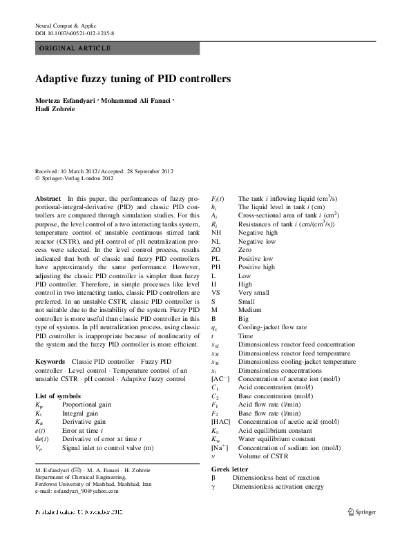 (PDF) Adaptive fuzzy tuning of PID controllers