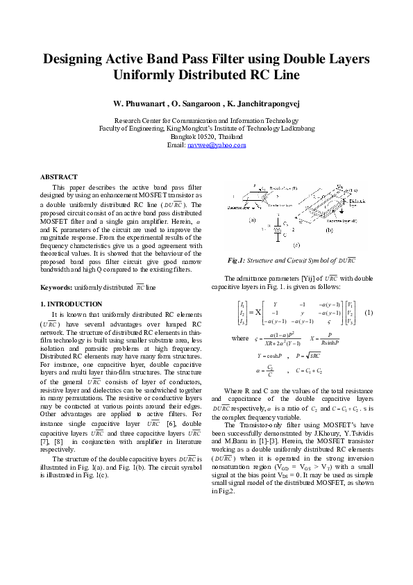(PDF) Designing Active Band Pass Filter using Double Layers Uniformly Distributed RC Line