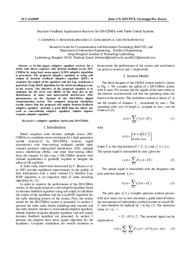 Pdf Decision Feedback Equalization Receiver For Ds Cdma With Turbo Coded Systems