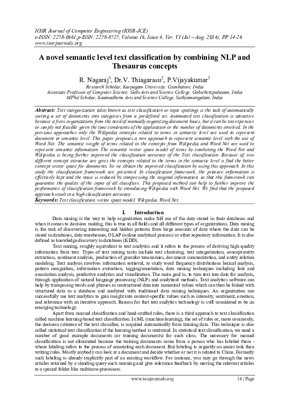 (PDF) A novel semantic level text classification by combining NLP and ...