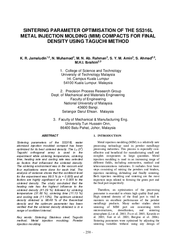 (PDF) SINTERING PARAMETER OPTIMISATION OF THE SS316L METAL INJECTION MOLDING (MIM) COMPACTS FOR ...