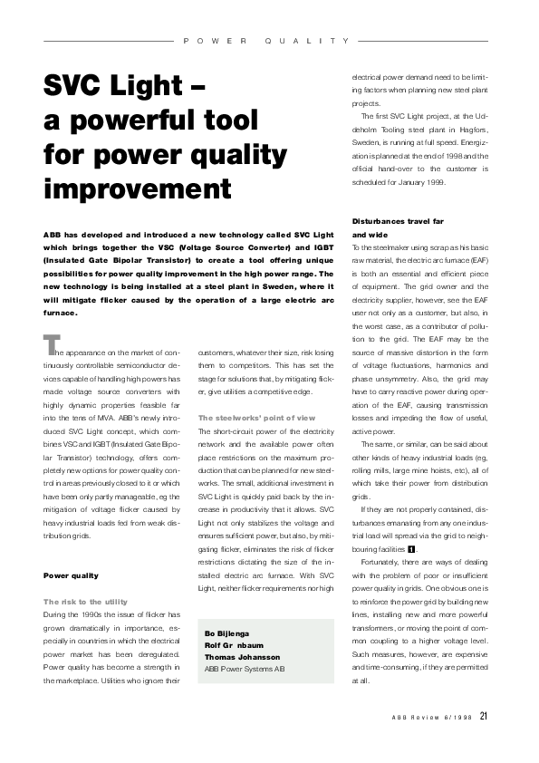 (PDF) SVC Light – a powerful tool for power quality improvement