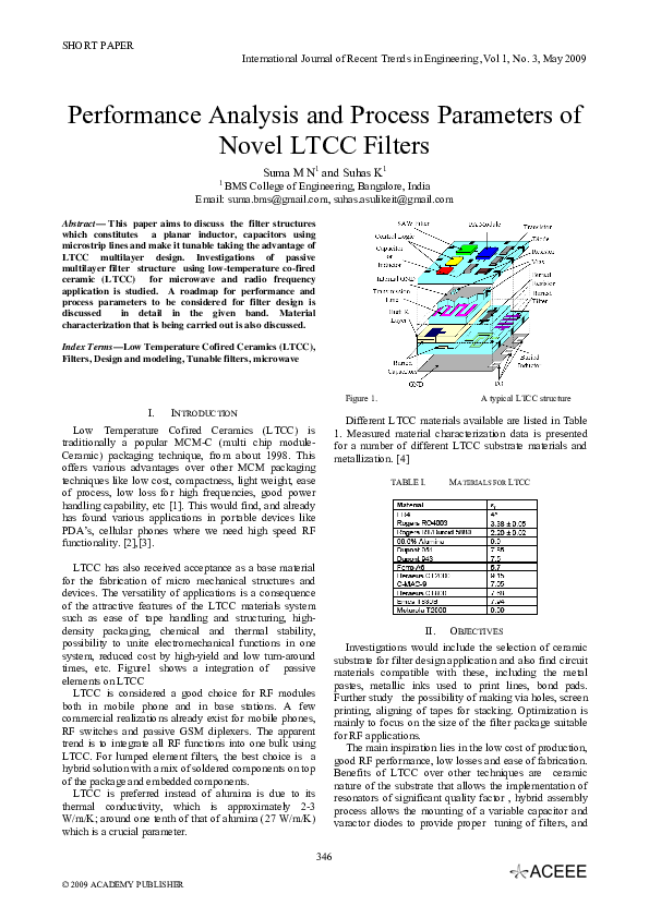 (PDF) Performance Analysis and Process Parameters of Novel LTCC Filters