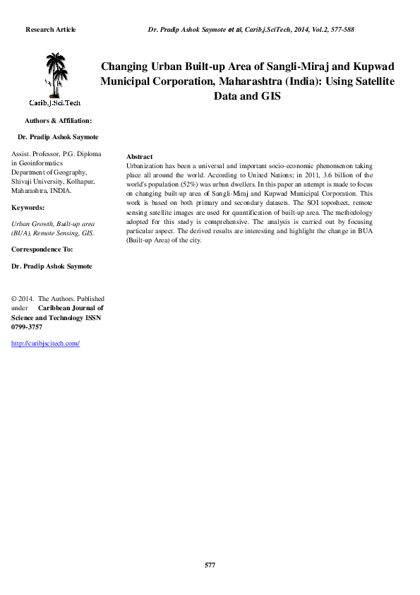 (PDF) Changing Urban Built-up Area of Sangli-Miraj and Kupwad Municipal ...