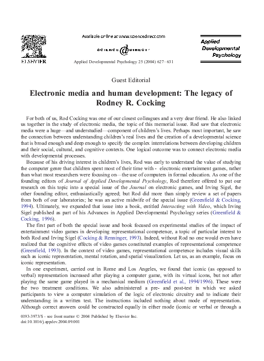 (PDF) Electronic media and human development: The legacy of Rodney R ...