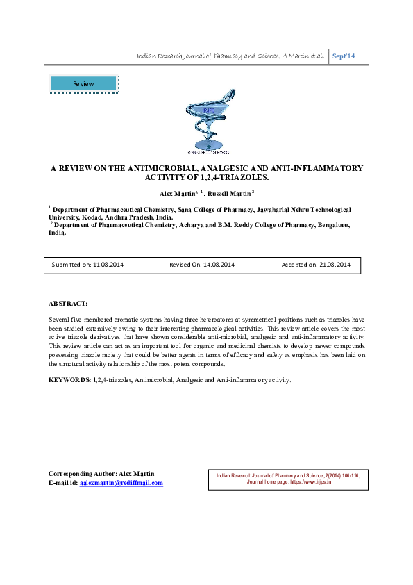 (PDF) A Review on the Anti-microbial, Analgesic and anti-inflammatory ...