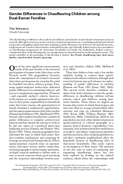 (PDF) Gender differences in chauffeuring children among dual-earner ...