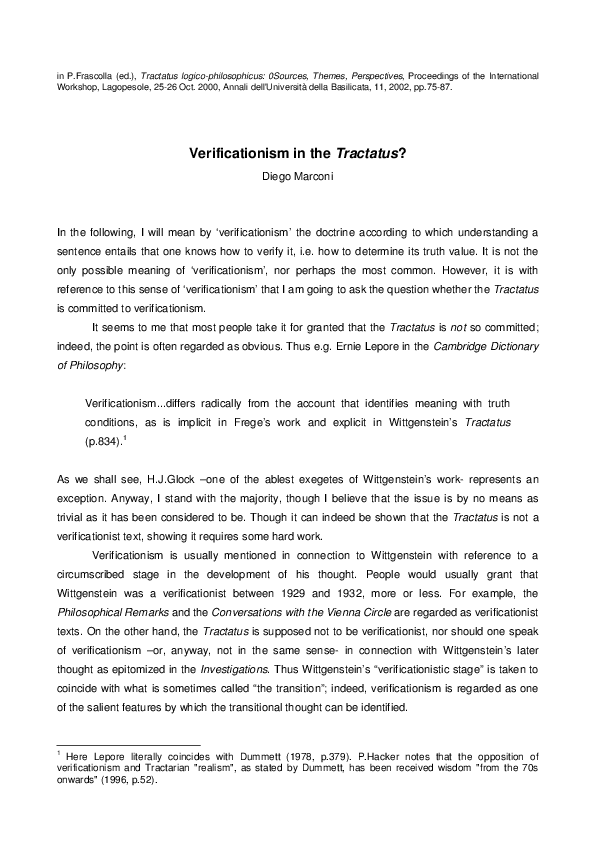 (PDF) Verificationism in the Tractatus?