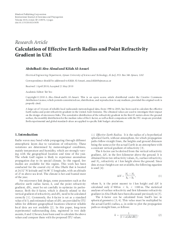 (PDF) Calculation of Effective Earth Radius and Point Refractivity ...