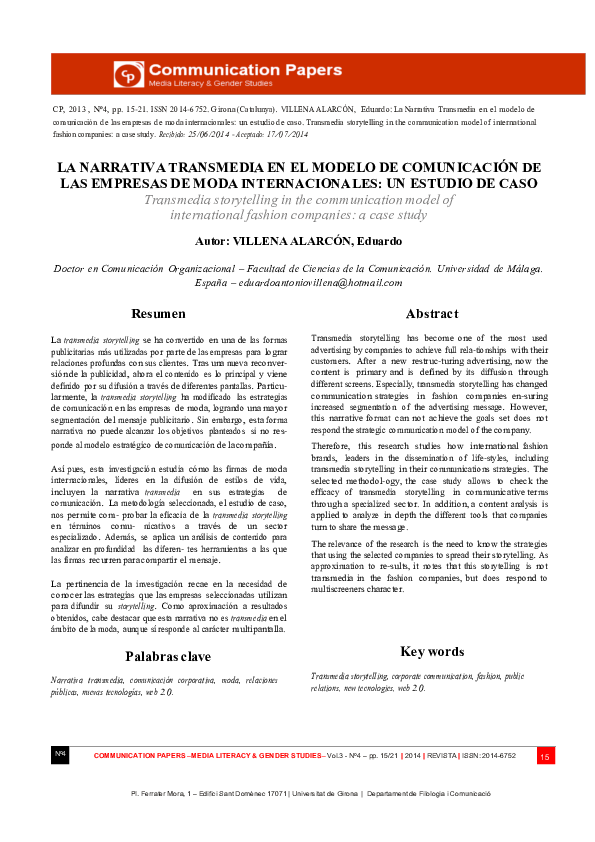 (PDF) La Narrativa Transmedia en el modelo de comunicación de las ...