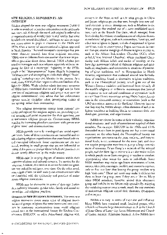 (PDF) "New Religious Movements: An Overview." In Encyclopedia of ...