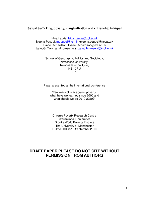 (PDF) Sexual trafficking, poverty, marginalization and citizenship in Nepal DRAFT PAPER PLEASE ...